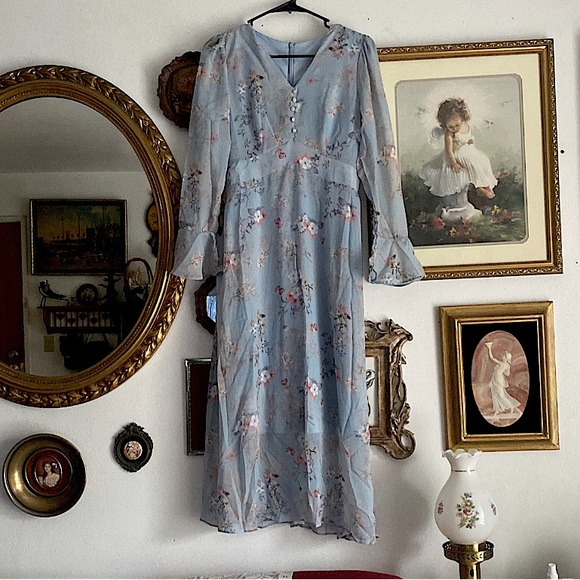 Vintage | Dresses | Vintage 97s Floral Fairycore Prairie Midi Dress ...